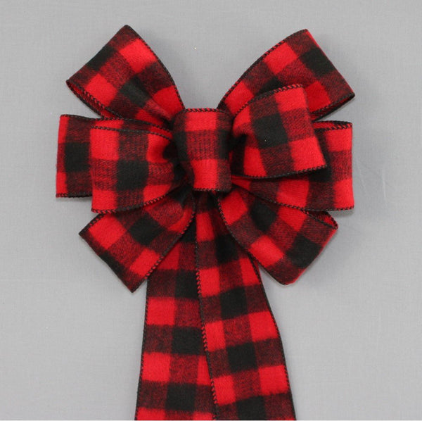 Red Black Buffalo Flannel Plaid Christmas Bow - available in 2 sizes - Package Perfect Bows